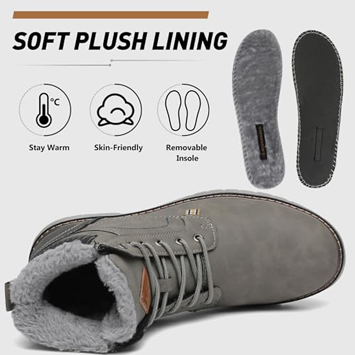 Mishansha Winter Boots for Men Women Waterproof Snow Boots Warm Lined Non Slip Hiking Boot Misty Grey 11.5 Women/10 Men