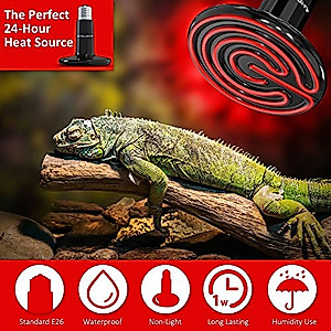 CTKcom 2-Pack 200W Reptile Ceramic Heat Lamp,E27 110V Infrared Heat Emitter Bulb,No Harm No Light Infrared Heat Emitter Brooder Lamp for Pet Coop Heater Reptile Chicken Turtle Heating Light Lamp,Black