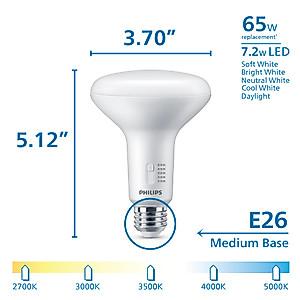 PHILIPS BR30 Dimmable LED Spotlight Bulbs - Flicker Free Light Bulb with EyeComfort Technology - Selectable White - E26 Base - 6 Pack