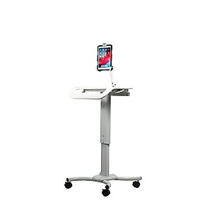 Rolling Medical Workstation – CTA Height Adjustable Mobile Secure Medical Workstation Cart for iPad 10th Gen 10.9" - iPad 7/8/9 Gen 10.2”- iPad Pro 11” - iPad Air 4 - Galaxy Tab S3 - White (QPAD-HRSW)