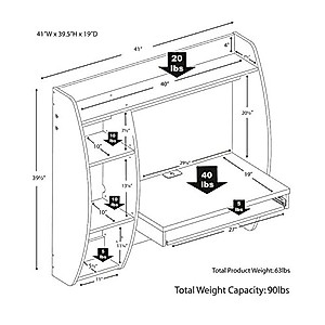 Prepac Storage and Keyboard Tray Floating Desk, Espresso