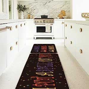 Artoid Mode Black I Put A Spell On You Amuck Halloween Decorative Kitchen Mats Set of 2, Low-Profile Floor Mat 17x29 and 17x47 Inch