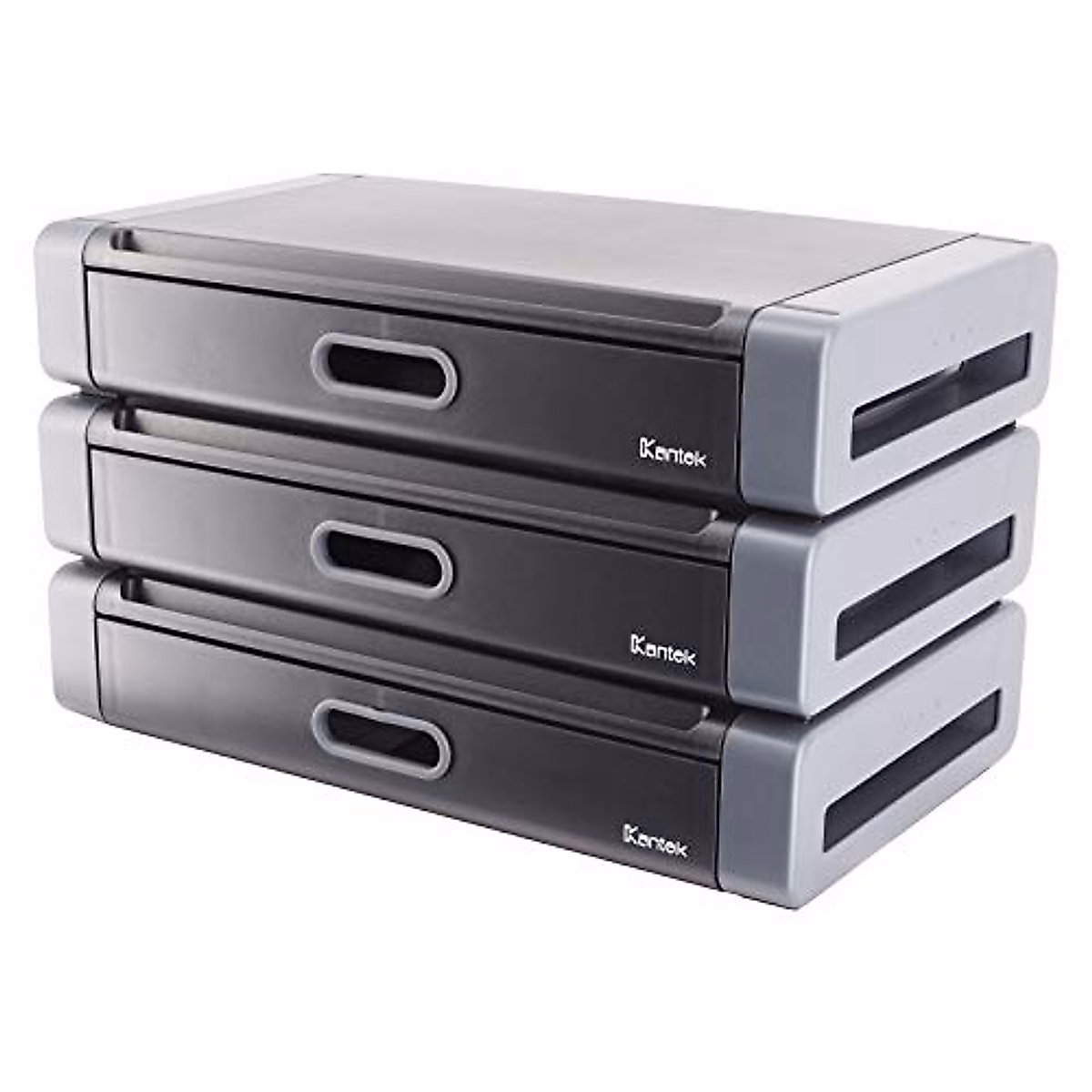 Kantek Monitor Riser with Drawer & Smartphone/Tablet Slot, 19-Inch Wide x 11-Inch Deep x 4-Inch High, Black/Dark Grey (MS760)