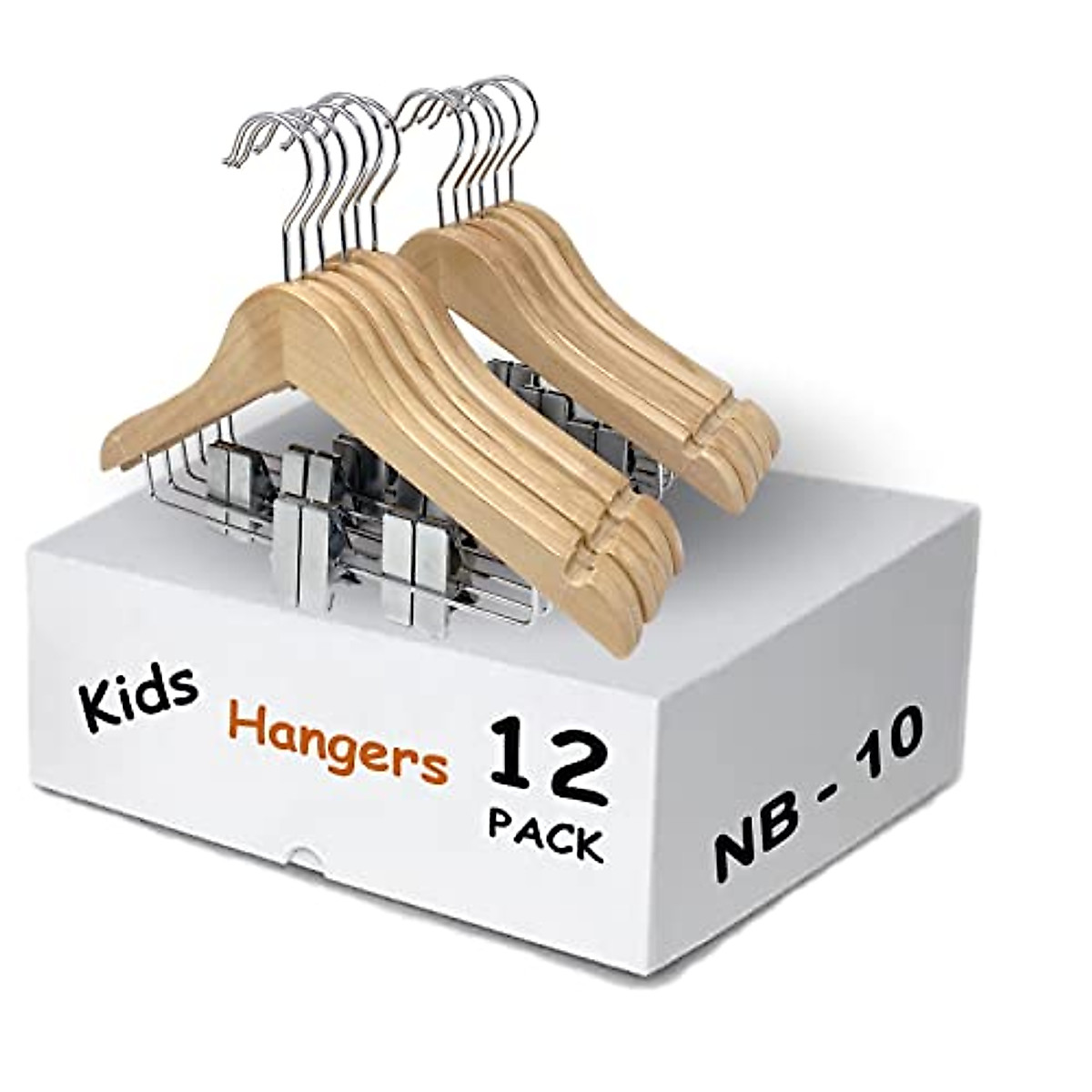 Kids Hangers with Metal Clips Pant Bar 4T-10 (Natural Wood)