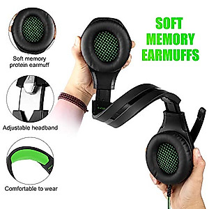 DIWUER Stereo Gaming Headset for Nintendo Switch, PS4, Xbox One with Noise Cancelling Mic, Soft Earmuffs Surround Sound Over Ear Headphones with LED Light for PC (Green)