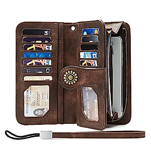 BROMEN Leather Wallets for Women RFID Blocking Large Capacity Credit Card Holder Clutch Purse Wristlet Coffee