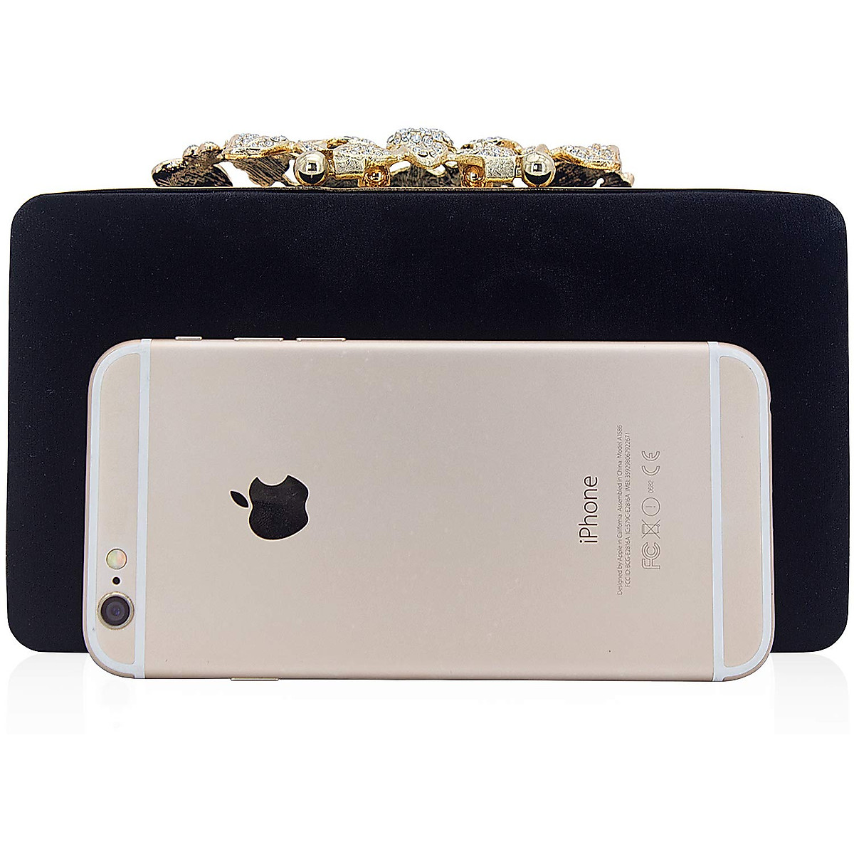 MagicLove Womens Evening Bag with Rhinestone Crystal Flower Closure Velvet Clutch Purse for Wedding Party Black