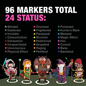 TIDYBOSS DND Accessories Miniatures Acrylic Condition Rings | 96 PCS Status Effects Markers | 24 Conditions for Dungeon and Dragons with Storage Box