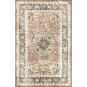 nuLOOM Jessa Faded Medallion Machine Washable Area Rug, 8' x 10', Peach