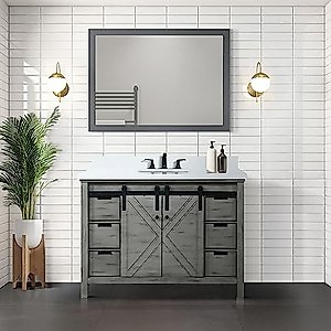 Bell+Modern Ketchum 48 inch Ash Grey Bath Vanity, Cultured Marble Countertop and 44 in Mirror