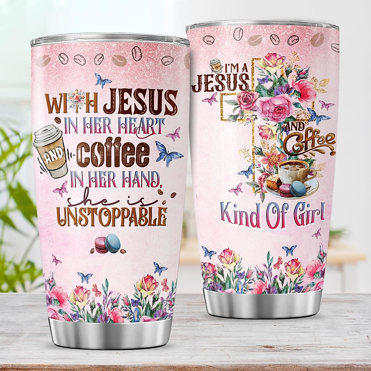 HUBUPU Christian Gifts, Tumbler 20 Oz With Lid And Straw, Religious Flower Women For Tumblers Floral, Jesus Coffee