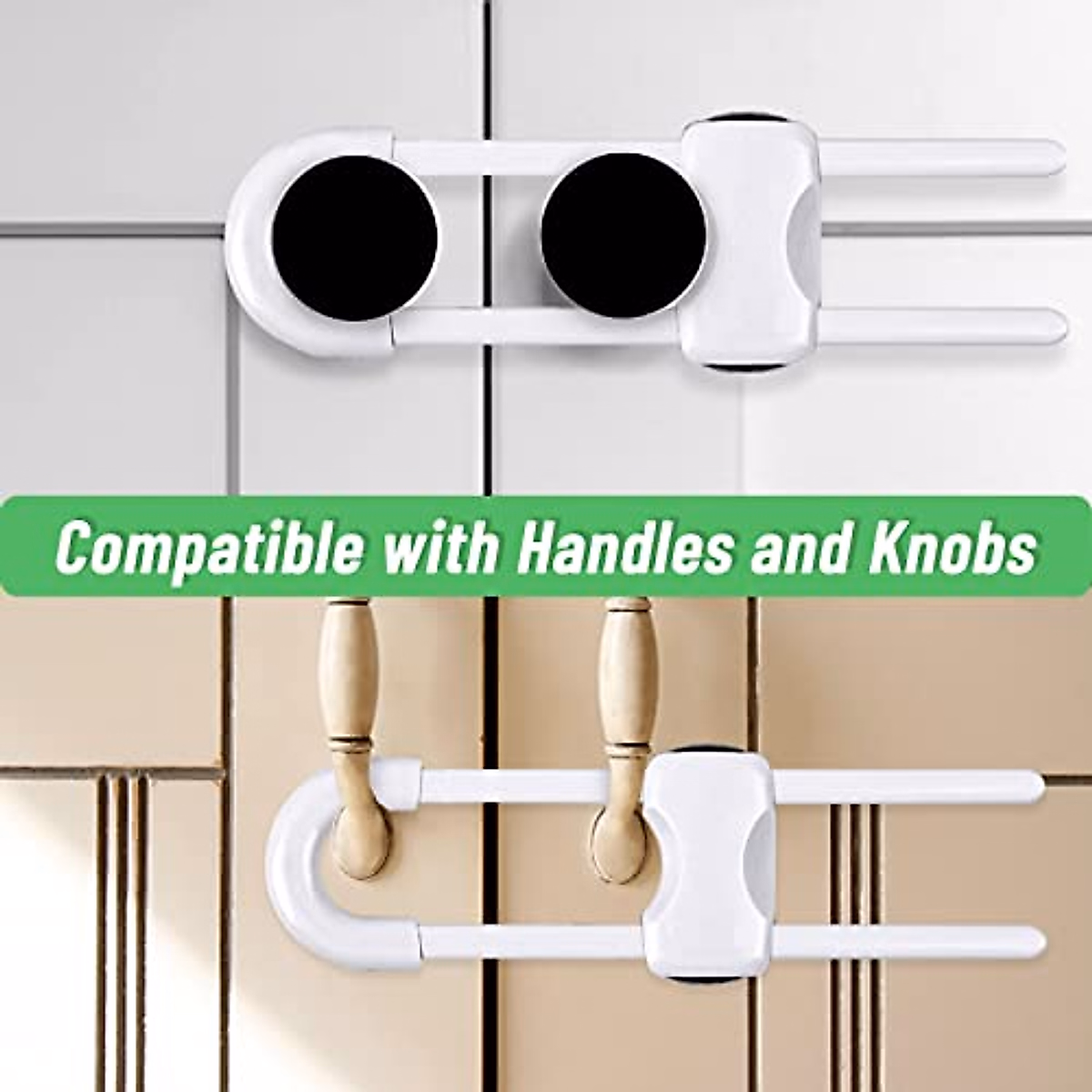 6 Packs Sliding Cabinet Locks, Modacraft Baby Proofing U-Shaped Child Safety Latches Adjustable White Locks for Handles Knobs Drawers Closet Cupboard