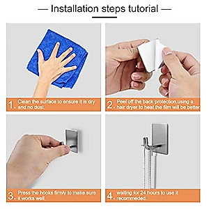 Adhesive Towel Hooks Stainless Steel Heavy Duty Shower Hook Waterproof Wall Hooks Stick on Door Cabinet Robe Rack Hanger for Hanging Clothes, Coats, Bags, Keys, Bathroom Kitchen and Bedroom-4 Packs