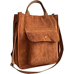 Corduroy Totes Bag - Women's Shoulder Handbags Casual Hobo Bags Corduroy Crossbody Handbag Casual Tote for School Travel Work (Brown)