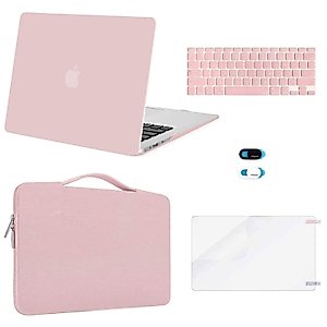 MOSISO Compatible with MacBook Air 13 inch Case (A1369 A1466, Older Version 2010-2017 Release), Plastic Hard Shell Case & Sleeve Bag & Keyboard Cover & Webcam Cover & Screen Protector, Rose Quartz
