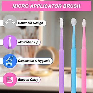Shintop 300pcs Micro Applicator Brushes, Disposable Eyelash Extension Brushes for Makeup, Oral and Dental (Purple+Blue+Pink)