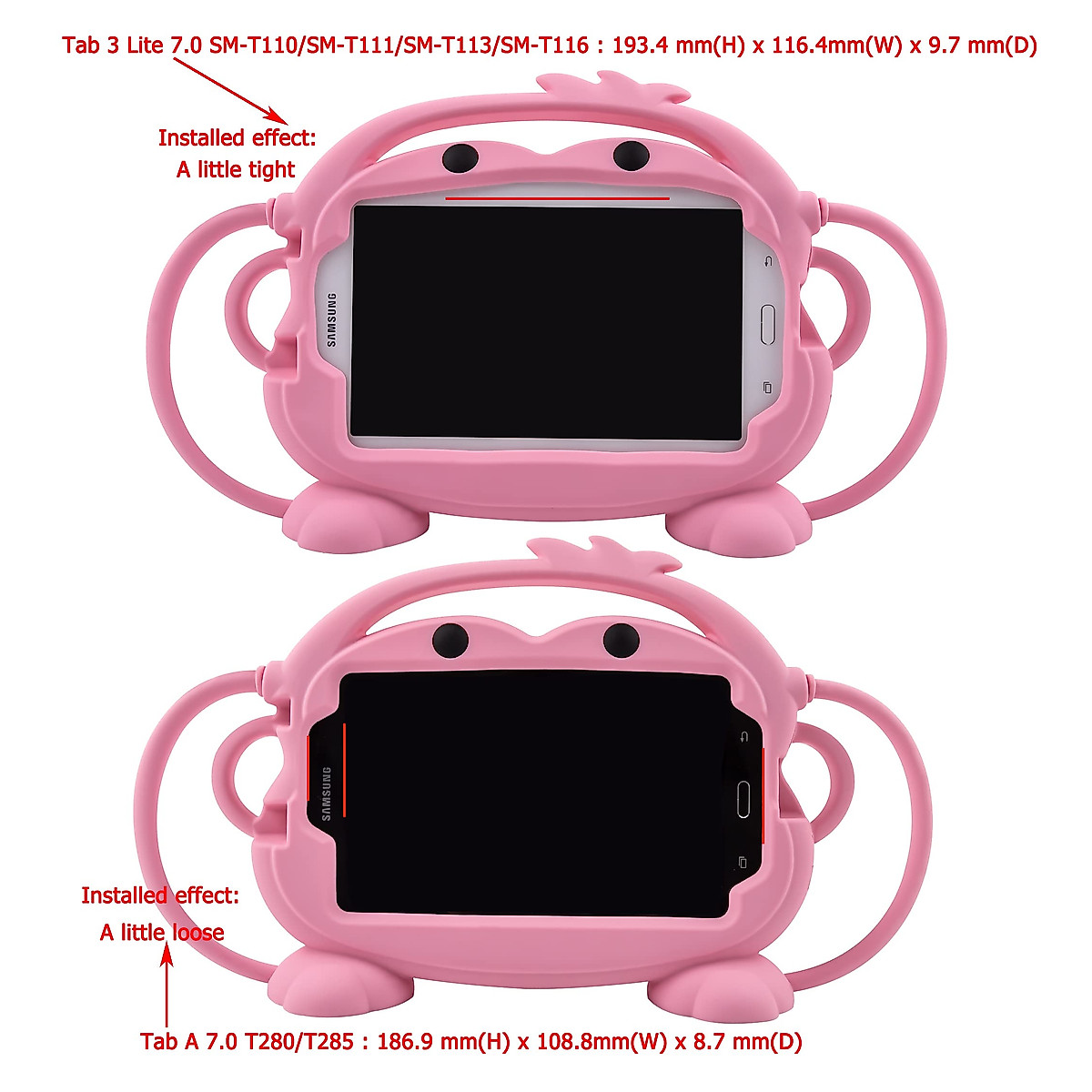 Kids Case for Samsung Galaxy Tab A/3/3 Lite/4 7.0 inch Tablet - CHINFAI [Double-Faced Monkey Series] Shock Proof Silicone Handle Stand Protective Cover for Samsung 7" Tablet (Blue)