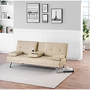 ERYE Modern Futon Sofa Loveseat Convertible Sleeper Couch Bed for Small Space Studio Office Living Room Furniture Sets, Twin Daybed Sofabed 2 Seater Sofa & Couch