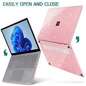 May Chen Case for 13.5" Microsoft Surface Laptop 3/4/5 with Alcantara Palm Rest Model 1867 1958 1950 (2019 2021 2022), Plastic Hard Shell Case with Keyboard Cover + Screen Protector, Pink Glitter