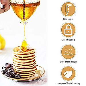 Acrylic Honey Dispenser with Stand Honey Comb Shaped Honey Pot, Syrup and Sugar Jar Pot, No Drip Honey Dispenser with High Capacity Honey Pourer Dispenser