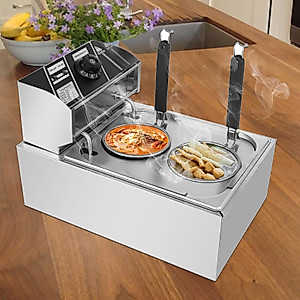 Rrlihjgu Electric Noodle Cooker Pasta Cooker Electric - 1500W Commercial Stainless Steel Two Baskets Pasta Cooker Multifunctional Cooking Equipment for Vegetables, Spaghetti, Dumplings, Fried Snacks