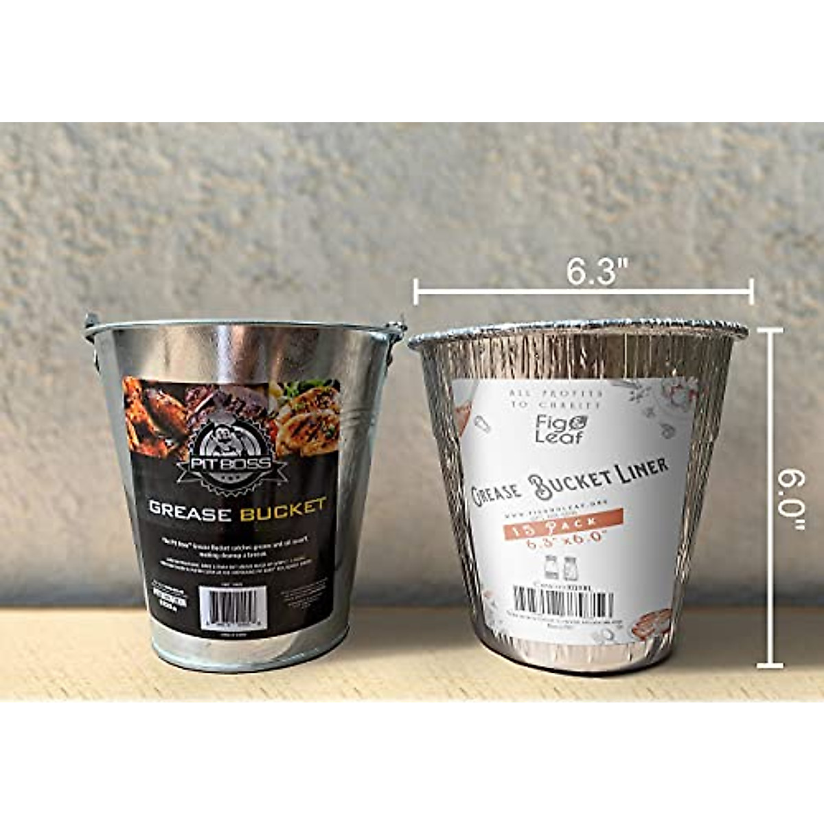 (15 Pack) Grease Bucket Liner Compatible with Pit Boss Grills 67292 Foil, Oklahoma Joe's 9518545P06, Rec Tec Large Bucket & Other Grill Bucket Accessories l 6.3” x 6.0” l Disposable Aluminum