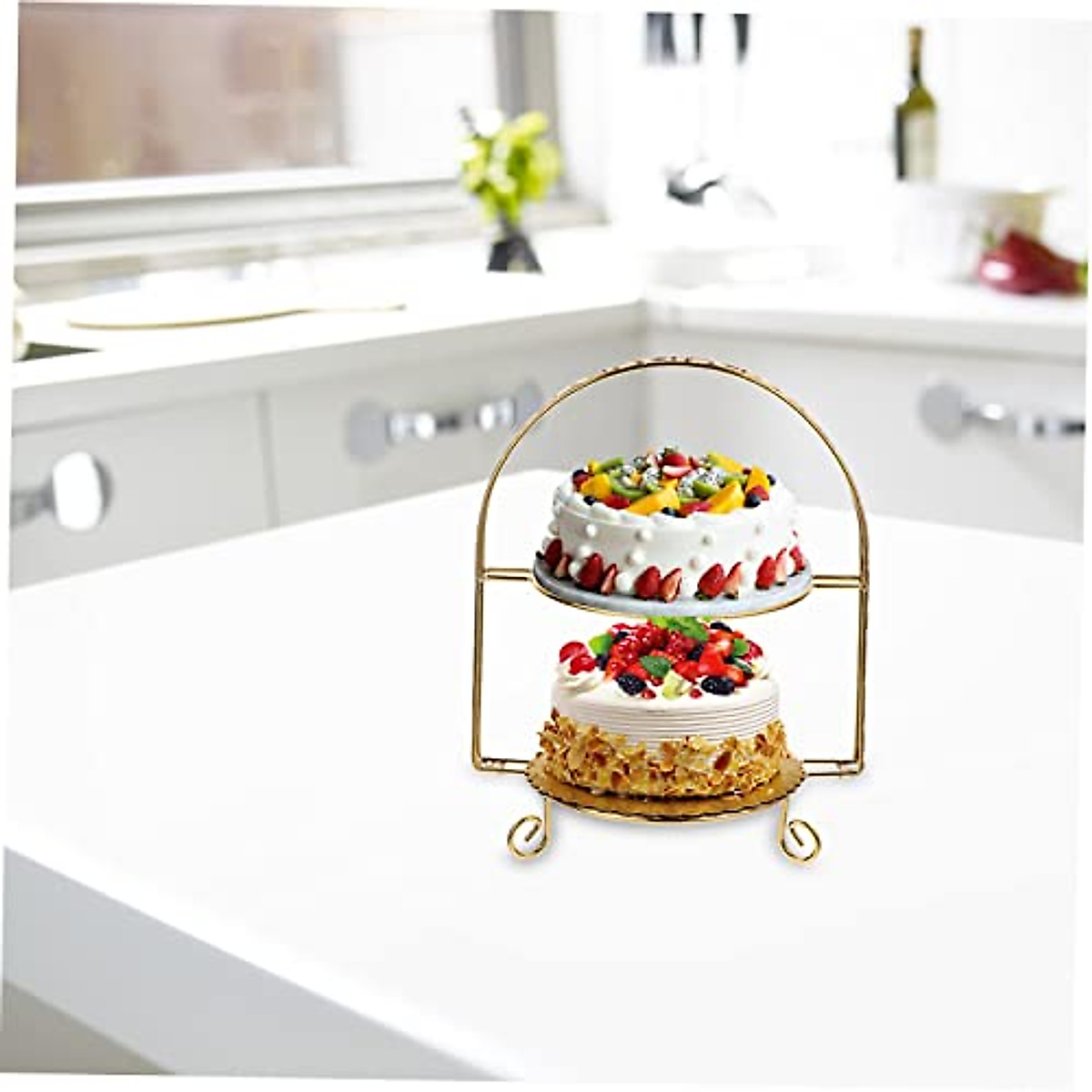 EXQUIMEUBLE Double Layer Cake Stand Muffin Stand Dessert Stand Holder Pastry Stand Birthday Cake Stand Cake Display Rack Dessert Display Plate Tea Party Serving Tray Desktop Iron Bracket