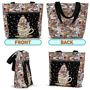 84hoods Aesthetic Waterproof Tote Bag. Gift for Book Lovers and Librarian. Cute Graphic Large Shoulder Bag with Pockets and Zipper for Work. 15 inch Grocery Bag. Weekend Booked.