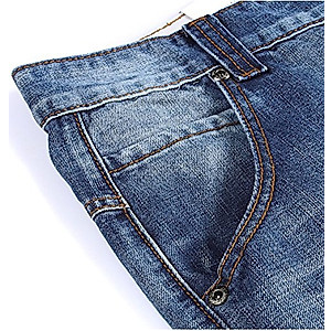 Yeokou Men's Casual Loose Hip Hop Denim Work Pants Jeans with Cargo Pockets(LightBlue-34)