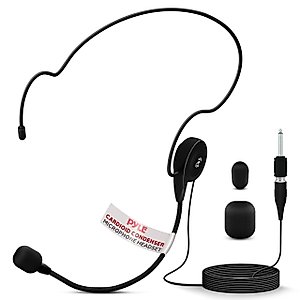 Pyle Double Over Ear Microphone Headset - Professional Hands Free Cardioid Wired Audio Boom Condenser Microphone Headset w/ 3.5mm / 1/4" Adapter, 4ft Cable, and Mic Windscreen - (Black)