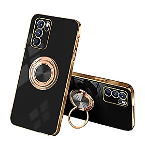 Compatible with Oppo Reno 6 Pro Case Silicone Shockproof Phone Cases for Oppo Reno 6 Pro 5G Anti-Scratch Cute Protective Case with Ring (Black, Oppo Reno 6 Pro 5G)
