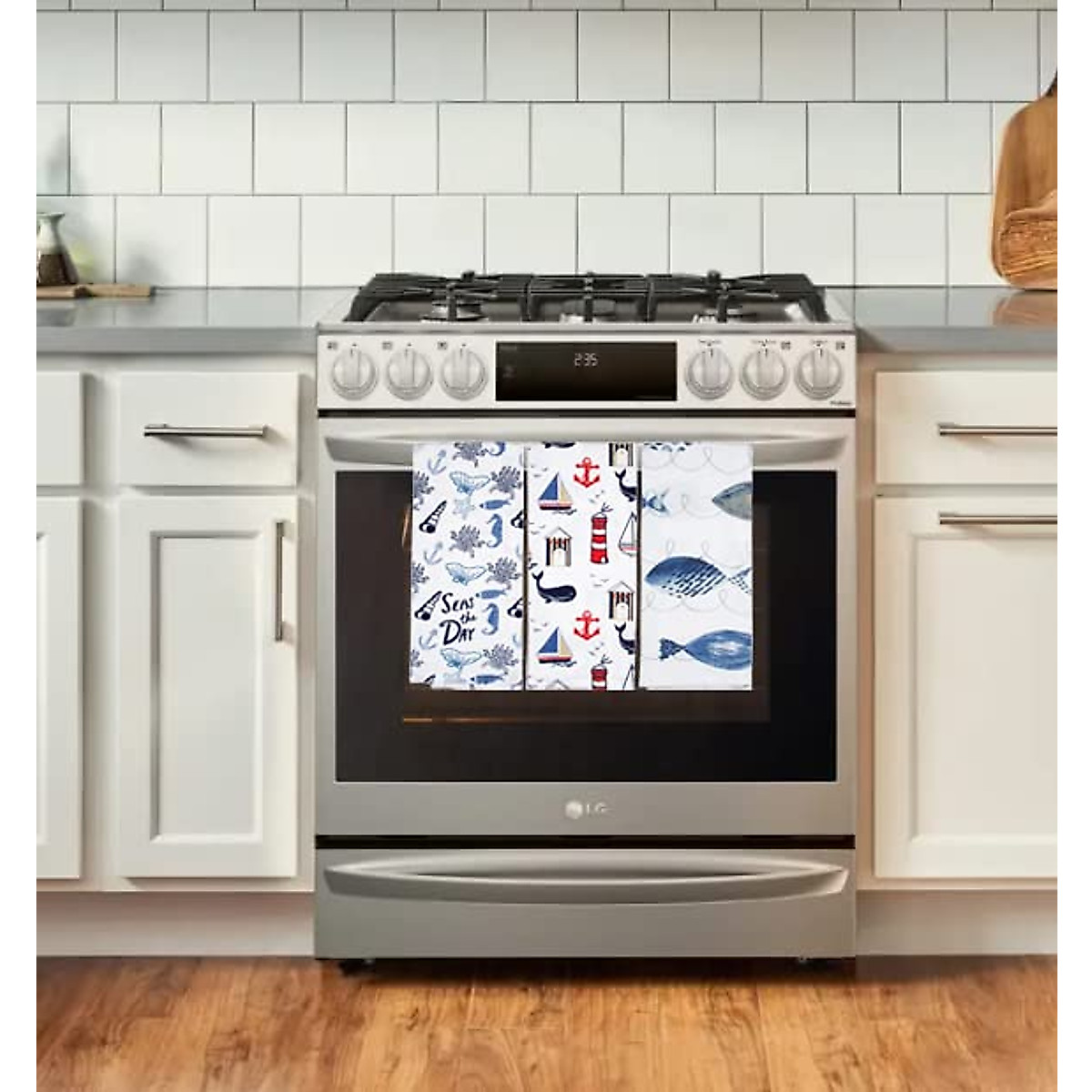 fillURbasket Coastal Kitchen Towels Set Nautical Dish Towels Fish Kitchen Towels Seashell Towels for Kitchen Decorative Hand Dish Drying 15"x25" 100% Cotton