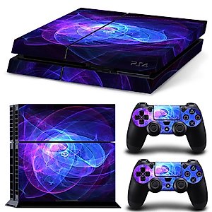 UUShop Skin Decal for PlayStation 4 Console System and PS4 Wireless Dualshock Controller - Blue Purple Lines
