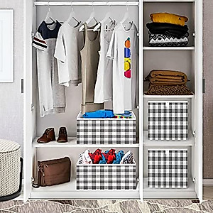 Kigai Collapsible Storage Baskets Plaid Grey and White Cube Storage Bins Baskets for Organizing Fabric Collapsible Storage Organizer for Bedroom Home Decor