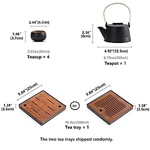 TRENDVEI Japanese Coarse Pottery Tea Set, Chinese Kungfu Loop-Handled Teapot with Infuser, 4 Cups and 1 Tea Tray