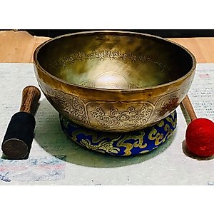 Singing Bowl Nepal-10" Inch Healing Buddha Yoga Bowl- Hand Hammered Tibetan Singing Bowls, Hand Carving From Nepal