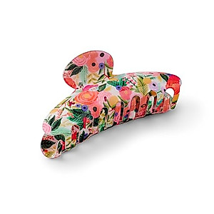RIFLE PAPER CO. Large Claw Clip Set | Embroidered Fabric Headband, 100% Polyester, Soft Elastic Scrunchie Hair Bands (Bright Floral Pattern), Garden Party