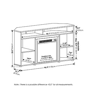 Furinno Jensen Corner TV Stand with Fireplace for TV up to 55 Inches, Americano