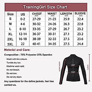 TrainingGirl Women's Sports Jacket Full Zip Workout Running Jacket Slim Fit Long Sleeve Yoga Track Jacket with Thumb Holes (Black, XX-Large, xx_l)