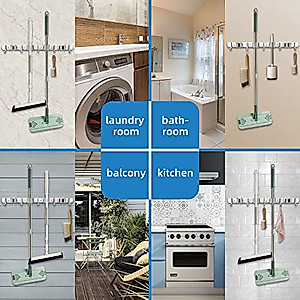 Mop and Broom Holder Wall Mount, broom and mop organizer wall hanging, Stainless Steel Broom Hanger, Heavy Duty Mop Holder for Home, Kitchen, Laundry Room, Garage (4 Racks 5 hooks, silver)
