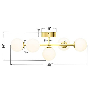 Bathroom Vanity Lights, 5-Light Bathroom Light Fixtures, Mid Century Modern Gold Bathroom Light Ceiling Light, Dimmable LED Wall Sconces Semi-Flush Mount Light Fixture with Milk Glass, Gold Brushed