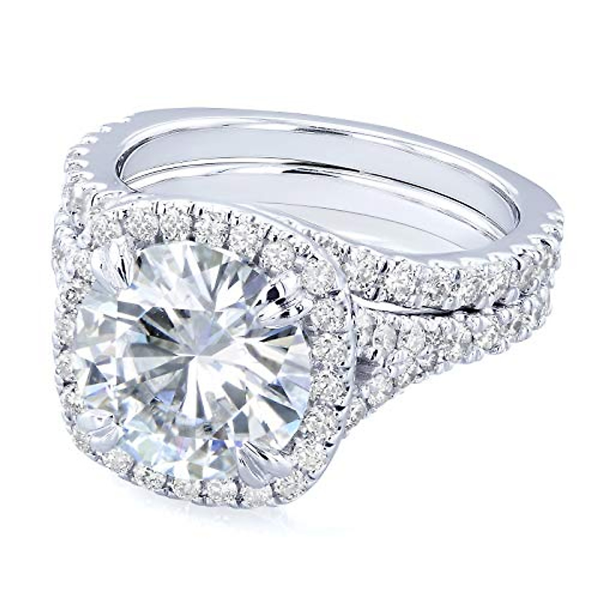 Kobelli Round Forever One Moissanite Cushion Halo Bridal Wedding Set 4 CTW 14k White Gold, 9.5