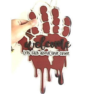Halloween Blood Handprint Door Sign 3D Wooden Front Door Coat Rack Home Decor Hanging Halloween Party Indoor/Outdoor Decoration