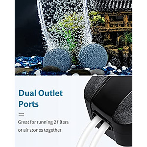 Uniclife 64 GPH Aquarium Air Pump with Dual Outlets Adjustable Quiet Fish Tank Air Pump with Air Stone Airline Tubing Check Valve and Connector Accessories for 10-100 Gallon Fish Tank