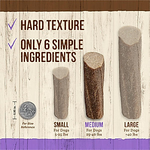 Merrick Natural Cuts Chicken Free Non Rawhide Medium Dog Treats, Hard Texture Chew Sticks With Venison - 4 ct. Pouch