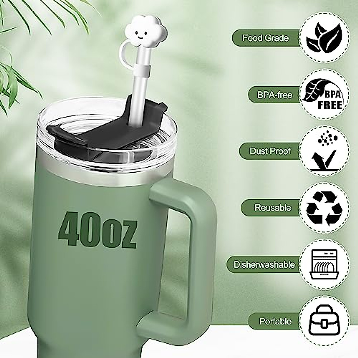 DazSpirit 4Pcs Cloud Straw Cover Caps and 2Pcs Spill-Proof Tumbler Lids for1.0 40oz Tumbler Cups and 8-10mm Straws, BPA-Free, Dishwasher-Safe, Suitable for Travel Picnic Hiking