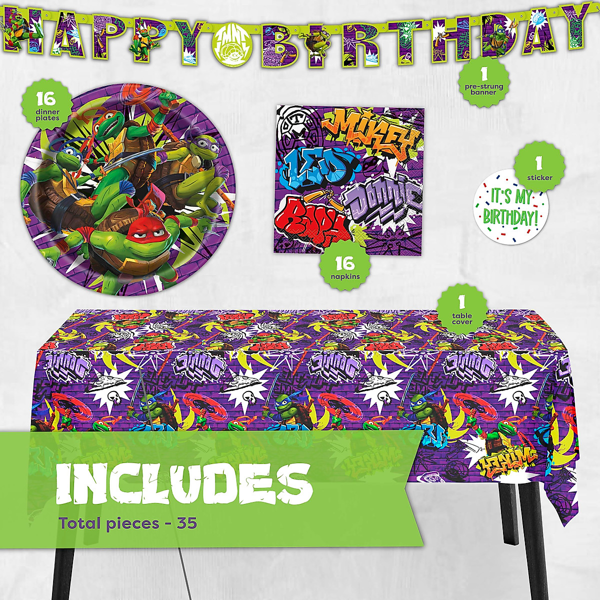 Ninja Turtle Party Decorations | Ninja Turtle Birthday Decorations | Teenage Mutant Ninja Turtles Party Supplies | TMNT | Serves 16 Guests | Officially Licensed