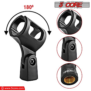5 Core Mic Clips for Stands 2 Pieces Microphone Clip Holder Universal Adjustable with 5/8" Male to 3/8" Female Screw Adapter Suitable for Handheld Microphones, 2-Pack MC-01 2 PCS