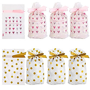 Tebery 100 Pack Plastic Treat Bags Party Favor Bags, Drawstring Gift Bags Candy Cookie Goodies Bag, Gift Wrapping Package for Christmas Wedding Party Birthday Engagement Holiday