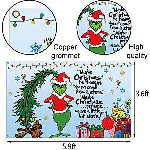 Sunwer Merry Grinchmas Photo Booth Backdrop Christmas Green Elf Winter Holiday Party Decor Xmas Indoor Outdoor Wall Hanging Background Decoration Supply (5.9×3.6ft)